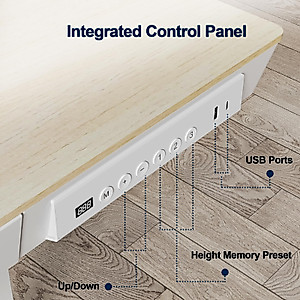 JYLH JOYSEEKER Electric Standing Desk with Drawers, Whole Piece 48 Inches Adjustable Height Desk, Modern Sit Stand Up Desk,Ergonomic Rising Desk for Home Office Workstation, Light Wood