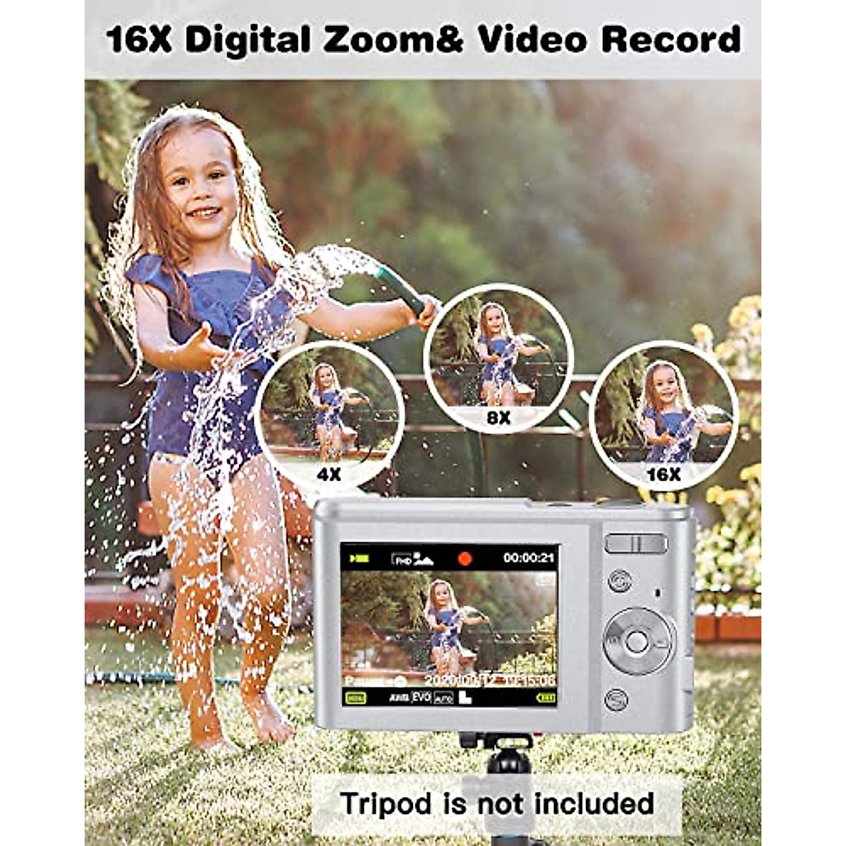 Lecran Digital Camera FHD 1080P 36.0 MP Vlogging Camera with 16X Digital Zoom, LCD Screen, Compact Portable Mini Cameras for Students, Teens, Kids (Silver Grey)