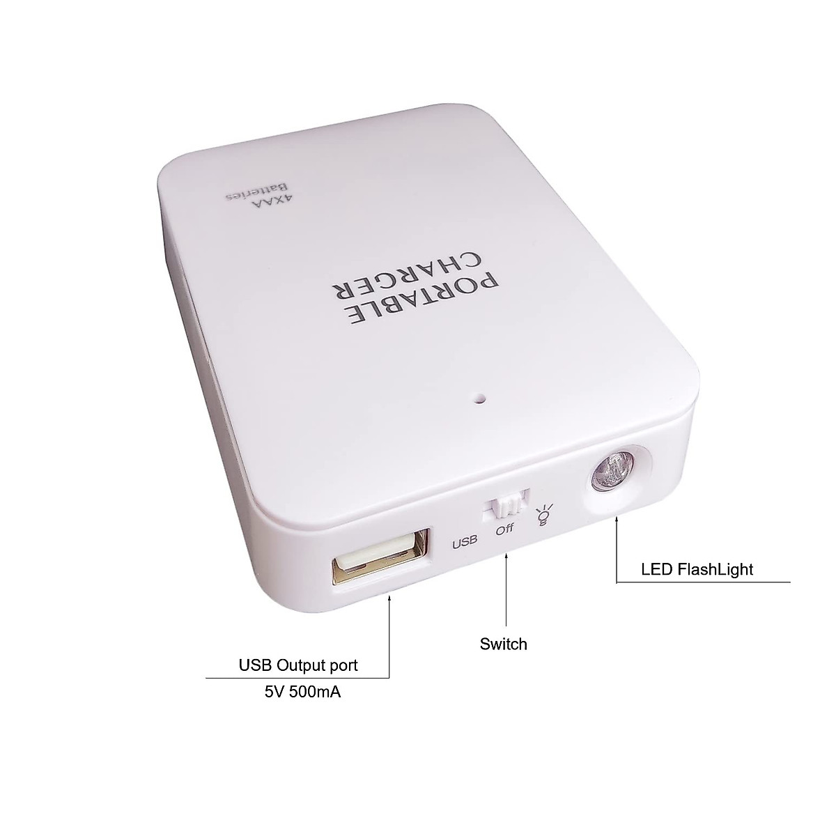 Bytcew Portable AA Battery Holder Box Case USB Port for Travel Emergency Charger with Switch and LED Light, Charger for Phone, Power Supply for MP3/MP4 player, iPod, Fairy Strip Lights