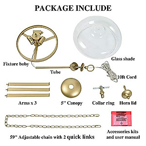 KSANA Gold Chandelier, Modern Glass Pendant Lighting Fixture for Dining Room, Entryway, Living Room, Kitchen, Bedroom (3 Lights, Fishbowl Shaped)