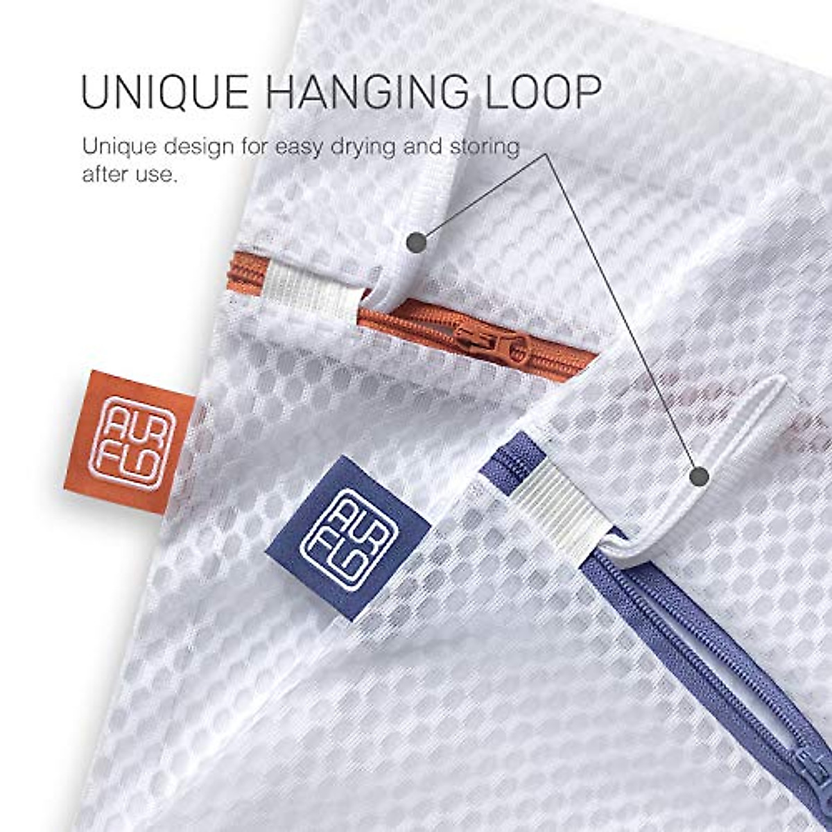 AURFLO Mesh Laundry Bag-Set of 2 Extra Large Heavy Duty Net with Zipper Lock, Color Coding and Hanging Loop-Safe Wash and Organizer for Travel, Lingerie, Gloves, Socks, Yoga Pants, Bra, Jeans, Sweater