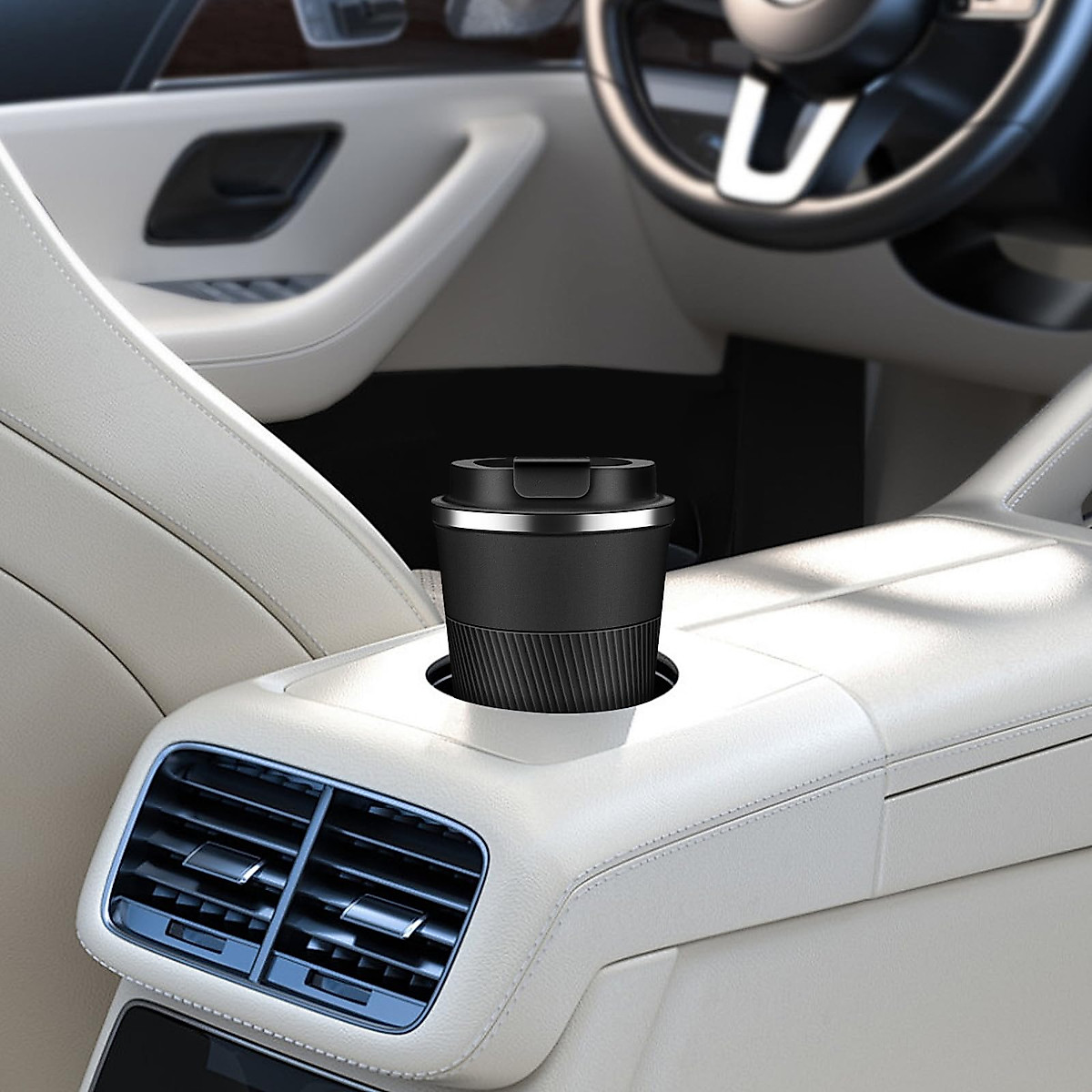 BAYTWA Coffee Tumbler 12oz/380ml - Insulated Coffee Mug with Lid, Leakproof Travel Coffee Cup, Stainless Steel Reusable Coffee Mug for Hot&Cold Drinks, Thermal Coffee Cups for Men Women-Black/1 Pack