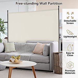 LDAILY 6FT Single Panel Rolling Room Divider, 73" Wide Partition Privacy Screen with Wheels, Freestanding Fabric Room Panel, Portable Wall Divider for Bedroom, Office, Hospital (White, 1-Panel)