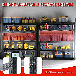 DARTIIA 72" H Garage Shelving 3000LBS Heavy Duty Storage Shelves Adjustable 5 Tier Metal Shelves for Storage Garage Industrial Shelving Utility Racks,23.9" D x 40" W x 72" H,Black