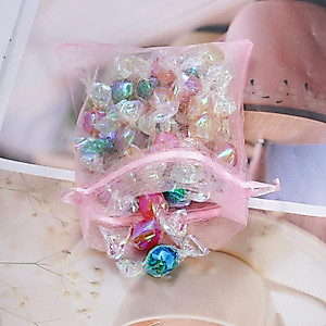 Bskifnn 100pcs Organza Bags Satin Drawstring Organza Pouch Mother's Day Valentine's Day Halloween Candy Bags Wedding Party Favor Gift Bag Jewelry Bags 3.54''x4.33''(9x11cm) (Pink)