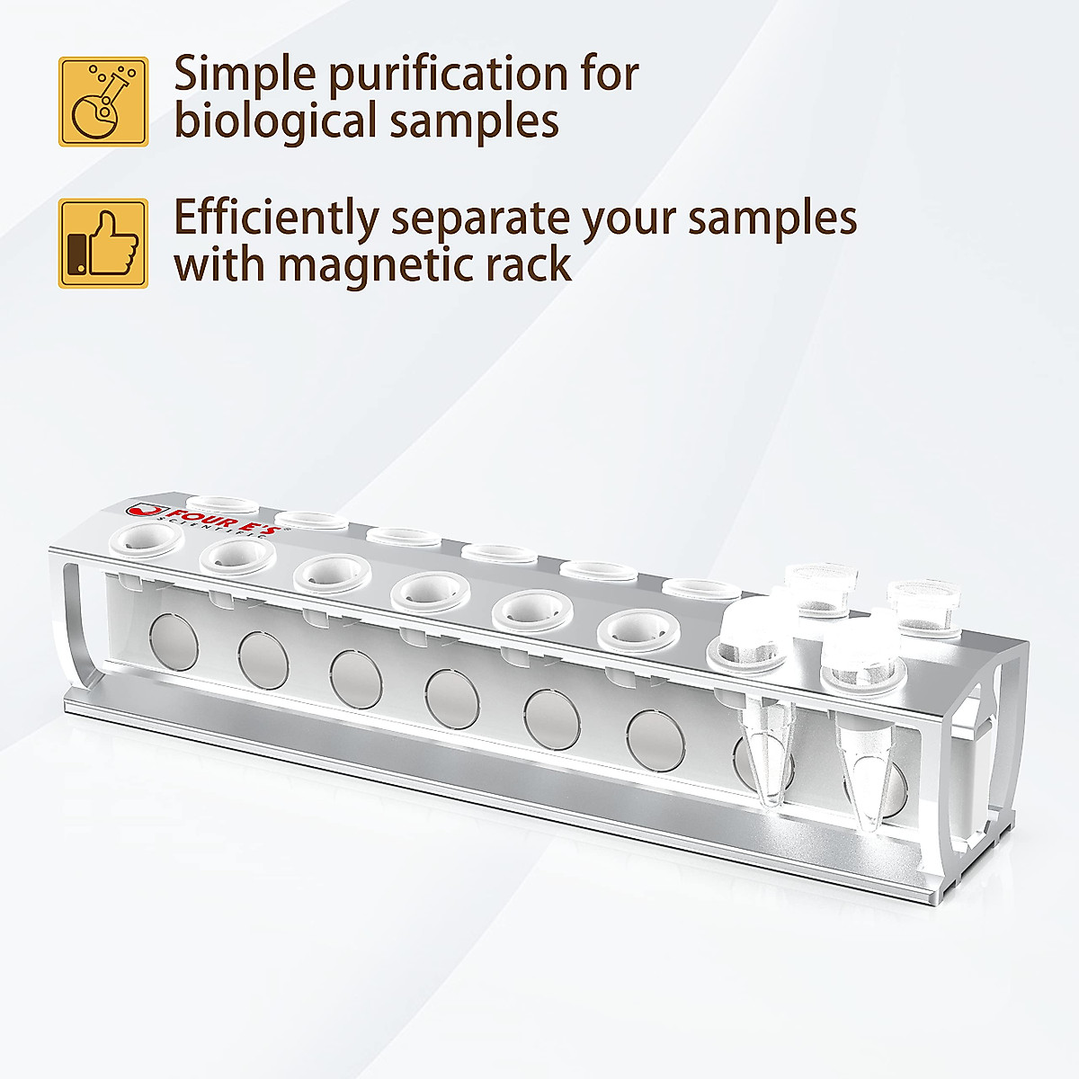 4E's USA Magnetic Bead Rack Separator for DNA - Magnetic Separator for Purification of DNA, RNA Holds 16 (1.5 mL) Eppendorf Tubes, Microcentrifuge Tubes - Model MRK100216