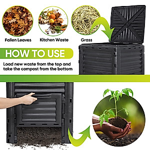 JupiterForce Garden Compost Bin 80 Gallon (300 L) from BPA Free Material, Classic Compost bin by Easy Assembling, Large Capacity, Fast Creation of Fertile Soil, Household Waste Saver, Black