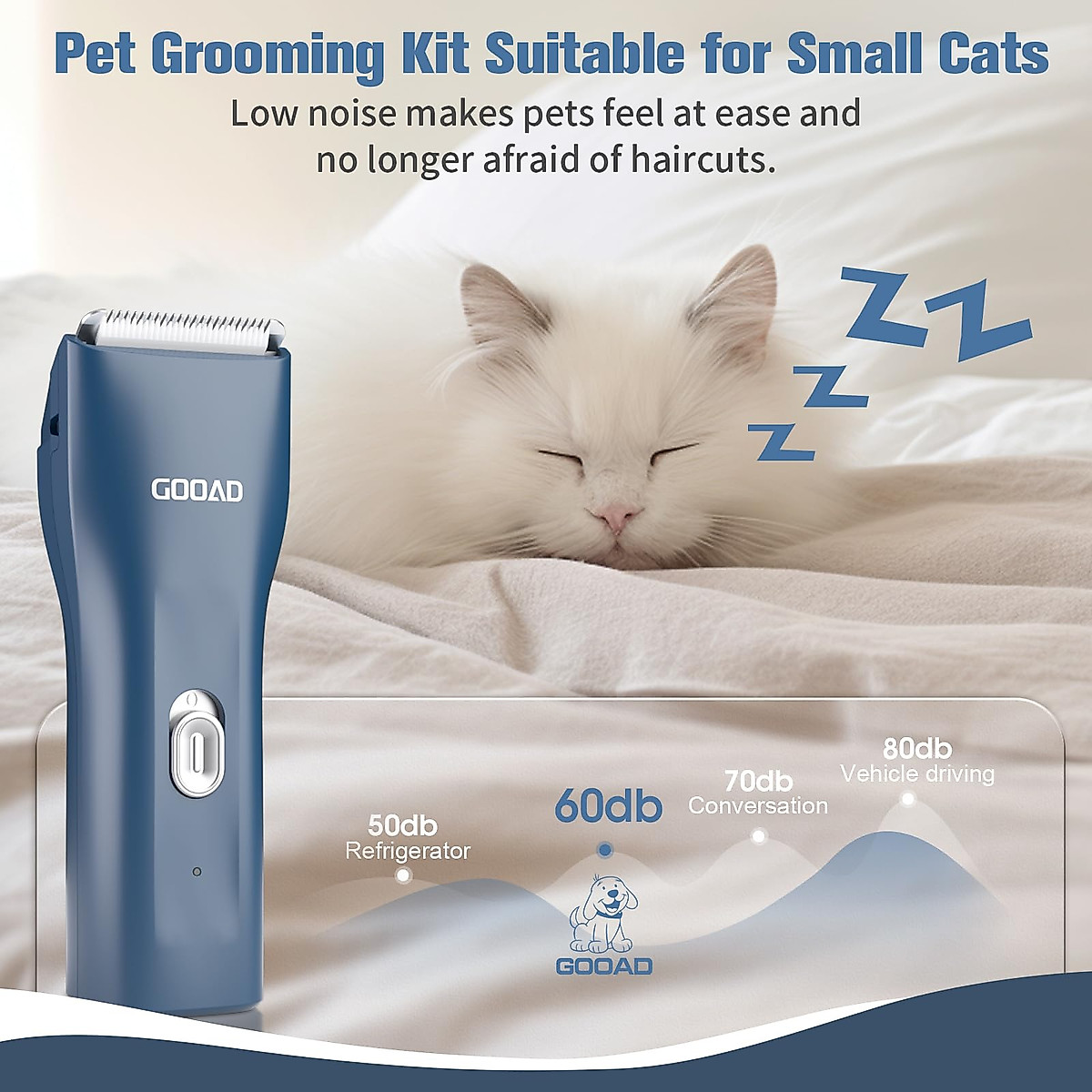 Gooad Cat Clippers for Matted Hair, Quiet Cat Shaver for Long Hair, Cordless Cat Hair Trimmer for Grooming, Cat Paw Trimmer Nail Grinder,Pet Shaver Cat Grooming Kit for Cats Small Dogs Animals(Blue)