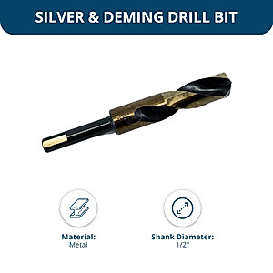 Benchmark Abrasives 7/8" Diameter HSS Silver & Deming Drill Bit Black & Gold Cutting Tool, 1/2" Shank for Hard Metal, Stainless Steel, Cast Iron, Wood - (7/8")