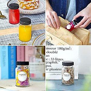 CUCUMI 12pcs 2oz Small Clear Glass Bottles with Lids for Liquids, Wide Mouth Short Jars with Caps Mini Glass Juice Bottles for Potion, Ginger Shots, Oils, with Waterproof Stickers and Brush