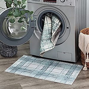 DECOMALL NELE Washable Area Rugs, Modern Lattice Non-Slip Carpet for Bedroom Living Room Sofa Dining Room, Blue 5’x7’