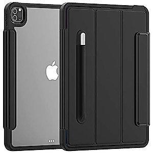 OKUT Smart Case for iPad Pro 12.9" 2020 & 2018,Heavy Duty Protective Cover with Pencil Holder/Tri-Fold Stand/Auto Sleep-Wake/Protector -Black……