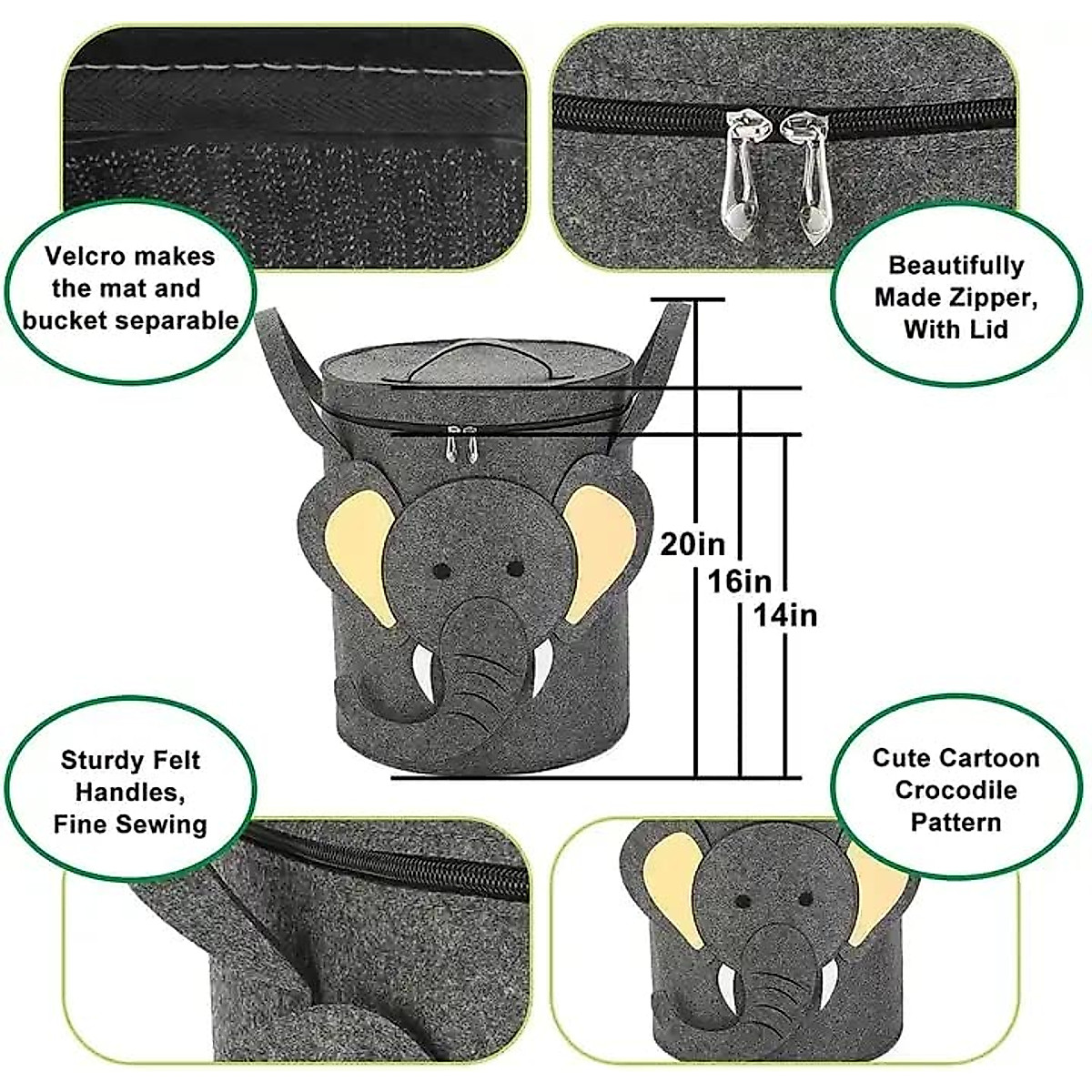 Foldable Toy Storage Basket with Play Mat, Children Toy Organizer with Anti Dust Lid, Portable Cartoon Drawstring Toy Storage Bucket, Quick Cleanup Container for Store Children's Toys (Elephant)