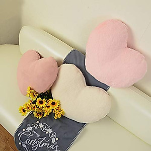 OiseauVoler 3D Heart Shaped Throw Pillows with Insert Included Indoor Decorative Soft Faux Fur Fluffy Cushion Home Sofa Kids Living Room Office Chair Decor White