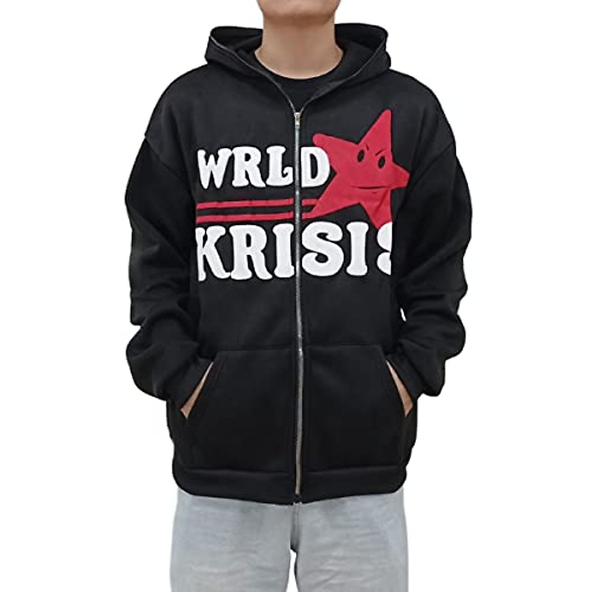 ZFOFLIK Star Hoodie Y2k Zip Up Hoodie Men Star Sweater Women Oversized Sweatshirt Harajuku Punk Streetwear Hoodie-L Black