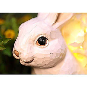 HDNICEZM Garden Statue Cute Rabbit Figurine with Flower Lights Warm White LED -Battery Powered Remote Control Rabbit Statue Night Light Home Garden for Backyard Pathway Patio