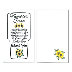 50 Tumbler Care Cards, Tumbler Care Instructions, Tumbler Care and Cleaning Cards, Cup Care Instructions Sun Flower