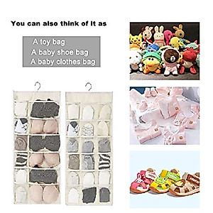 Closet Hanging Organizer with Mesh Pockets & Rotating Metal Hanger,Dual Sided Wall Shelf Wardrobe Storage Bags,Oxford Cloth Space Saver Bag for Bra Underwear Underpants Socks(white,30 Pocket)