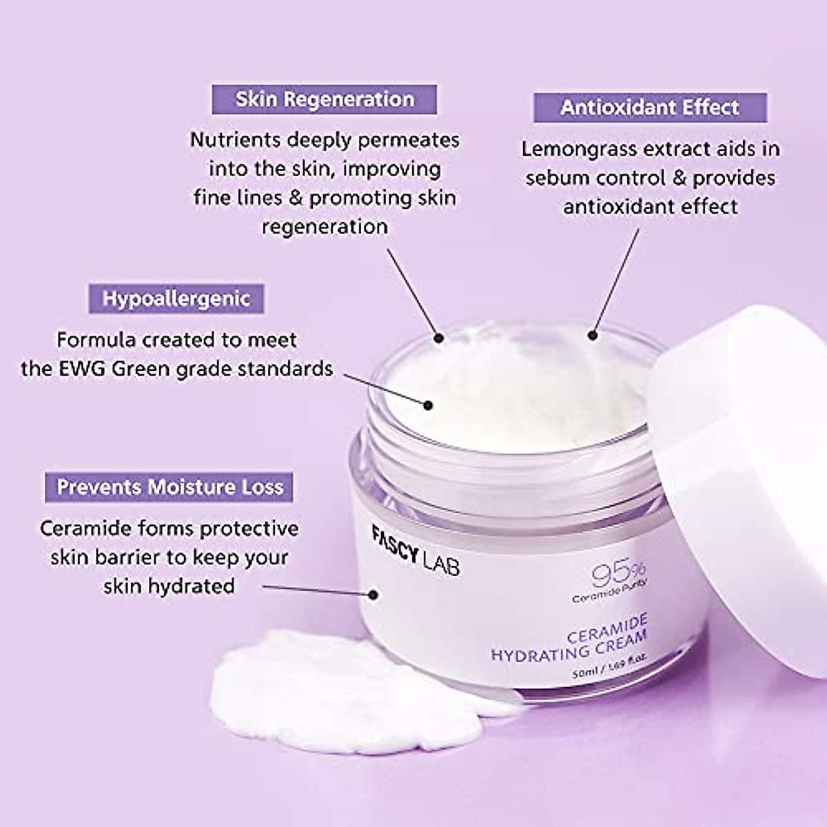 Fascy LAB Ceramide Cream, Premium Moisturizing Face Lotion, Concentrated Ceramide Face Lift Cream, Ceramide & Hyaluronic Acid, Ceramide Hydrating Face Moisturizer — Multipurpose Cream (1.69 floz)