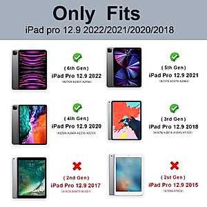 iPad Pro 12.9 inch Case 2022-2018 with 9H Tempered Glass Screen Protector, Ambison iPad pro 12.9 6th/5th/4th/3rd Generation Case Full Body Protective & 360° Rotatable Kickstand & Hand Strap(Black)