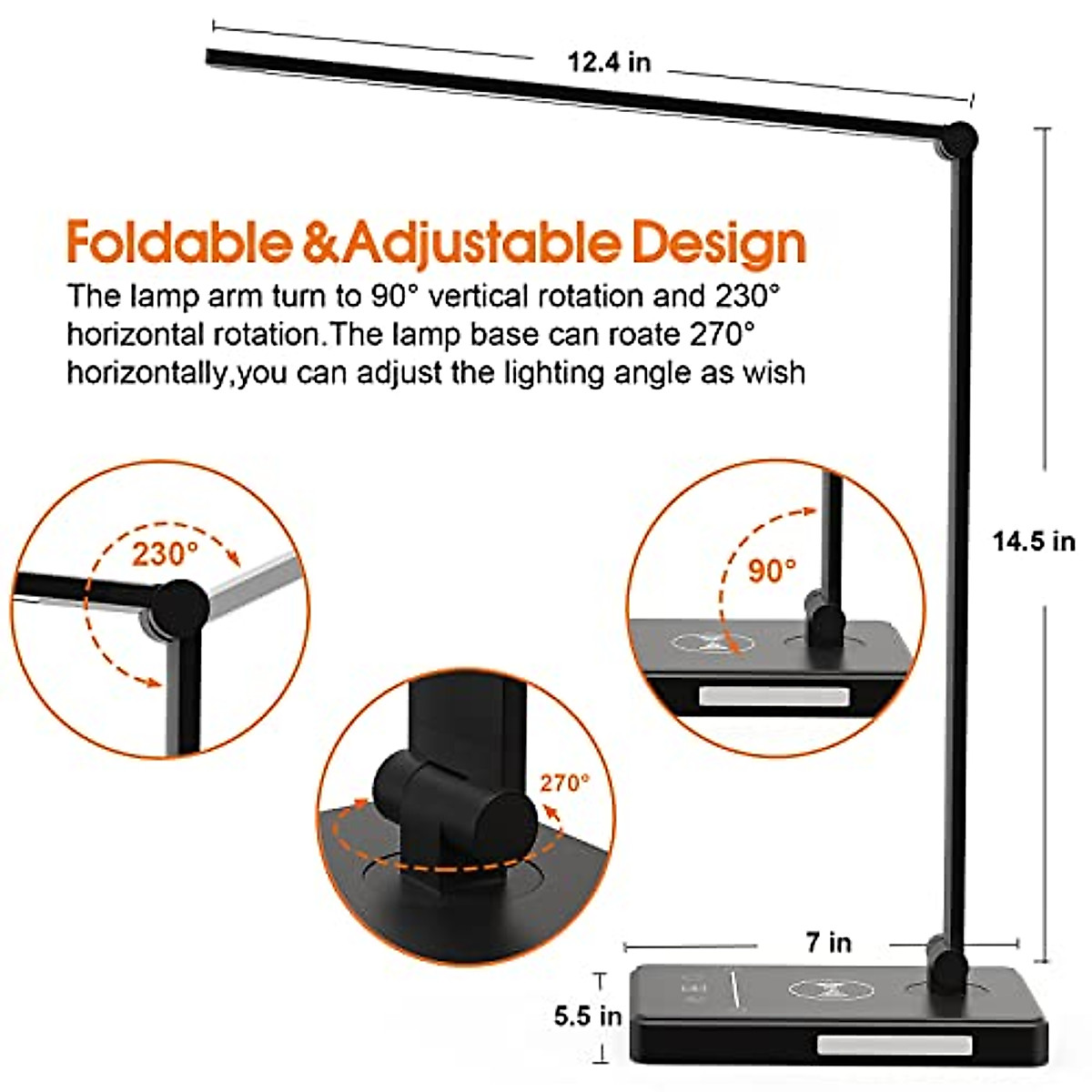 LED Desk Lamp with 10W Fast Wireless Charger, Dimmable Eye Caring Reading Desk Lamps for Office Home, Desk Light with 5 Lighting & 10 Brightness, Touch Control Table Lamp Dorm for Study Gifts BEYONDOP