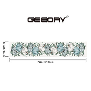 GEEORY Fall Table Runner, 13x72 Inch Pumpkins Eucalyptus Leaves Farmhouse Decor Table Decoration for Kitchen Dinning, Indoor Outdoor Dinner Party (Blue Pumpkins) GT110-72