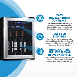 NewAir Compact Wine Cooler Refrigerator | 16 Bottle Capacity | Freestanding/Built-in Countertop Wine Cellar in Stainless Steel with UV Protected Glass Door NWC016SS00