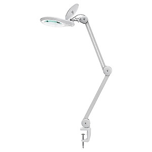 Neatfi (New Model) 1,200 Lumens Super LED Magnifying Lamp with Clamp, 8D, Dimmable, Includes Microfiber Cleaning Cloth, 5 Inch Diameter Lens for Reading, Sewing, Crafting (8 Diopter, White)