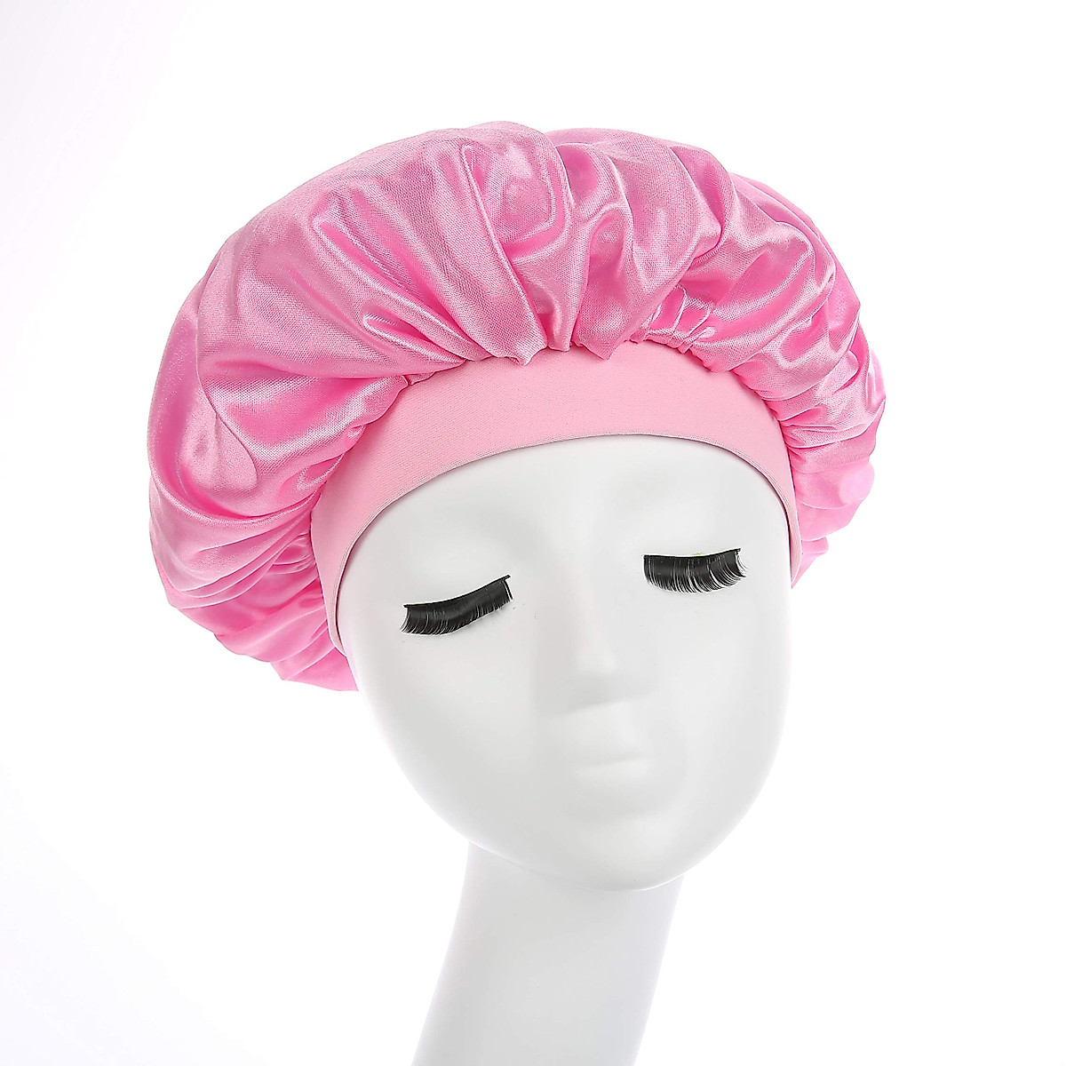 beauty YFJH Soft Satin Silk Salon Bonnet Night Sleeping Wide Band Hat Hair Loss Cap for Women Pink