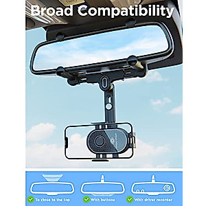 Rearview Mirror Phone Mount-Mirror Phone Holder for Car-Retractable Phone Holder Navigation-Car Phone Mount-Truck Phone Clip for Delivery Driver-Fit Mobiles 4"-7" Most Vehicles+2 Blind Spot Mirror.