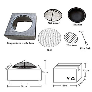 Fire Pit Garden, Fire Pit Grill Fire Bowl for Garden and Patio Fashionable and Artistic Magnesium Oxide Base (3 in 1Fire Pit Table & Grill)