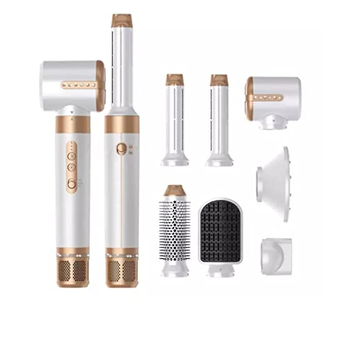 Hot Air Hair Dryer Brush, 7 in 1 Hot Air Brush Styler Dryer and Volumizer Hair dryer Left & Right Curling Barrel/Straightener/Wind hood/Concentrator/Curling Comb Hair Brush Blow Dryer for Women, White