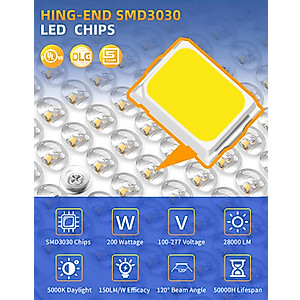 200W LED Parking-Lot-Light Arm & Slip Fitter, UL & DLC Listed 28000LM 5000K Parking Lot Light with Photocell, IP65 Commercial Street Pole Lights AC100-277V for Driveways, Roadway Lighting (White)