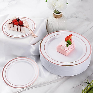 Goodluck 600 Pieces Rose Gold Disposable Plates for 100 Guests, Plastic Plates for Party, Wedding, Dinnerware Set of 100 Dinner Plates, 100 Salad Plates, 100 Spoons, 100 Forks, 100 Knives, 100 Cups