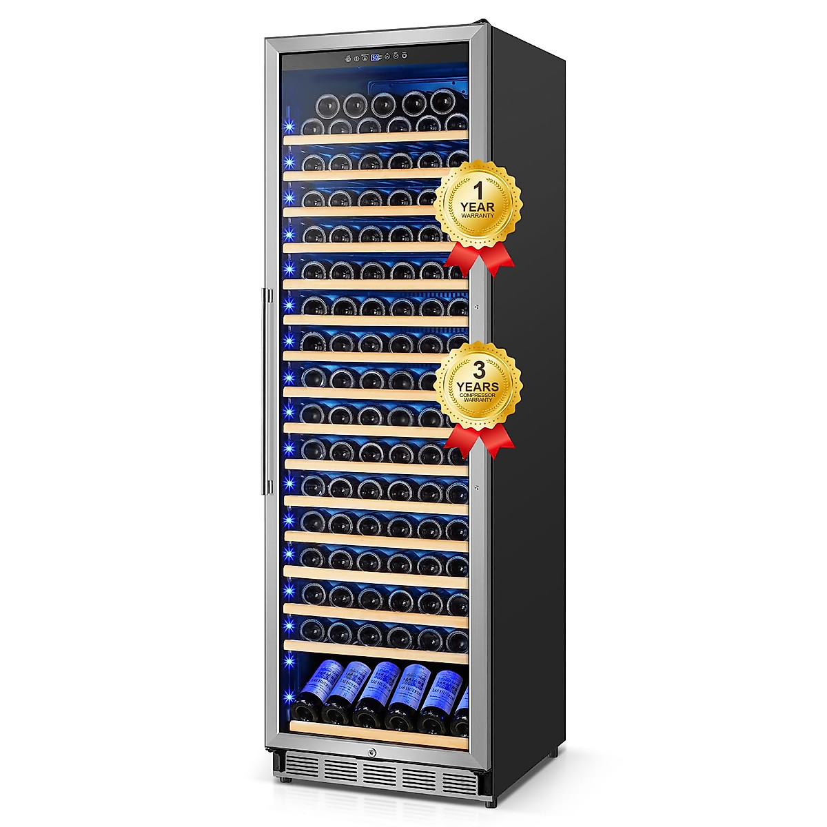 FoMup Wine Cooler Refrigerator, 24 Inch, 189 Bottle Capacity, Freestanding/Built-in Wine Chiller with Sliding Shelves, Professional Wine Cellar, Low Noise, Reversible Door