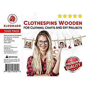 Eldorado Clothespins, Natural Wood, 3" x 0.5" inches, Super Value Pack of 1,000 for Multipurpose Everyday Clothing, Laundry, Drying, Crafts, and DIY Projects, Size XL. (1000)