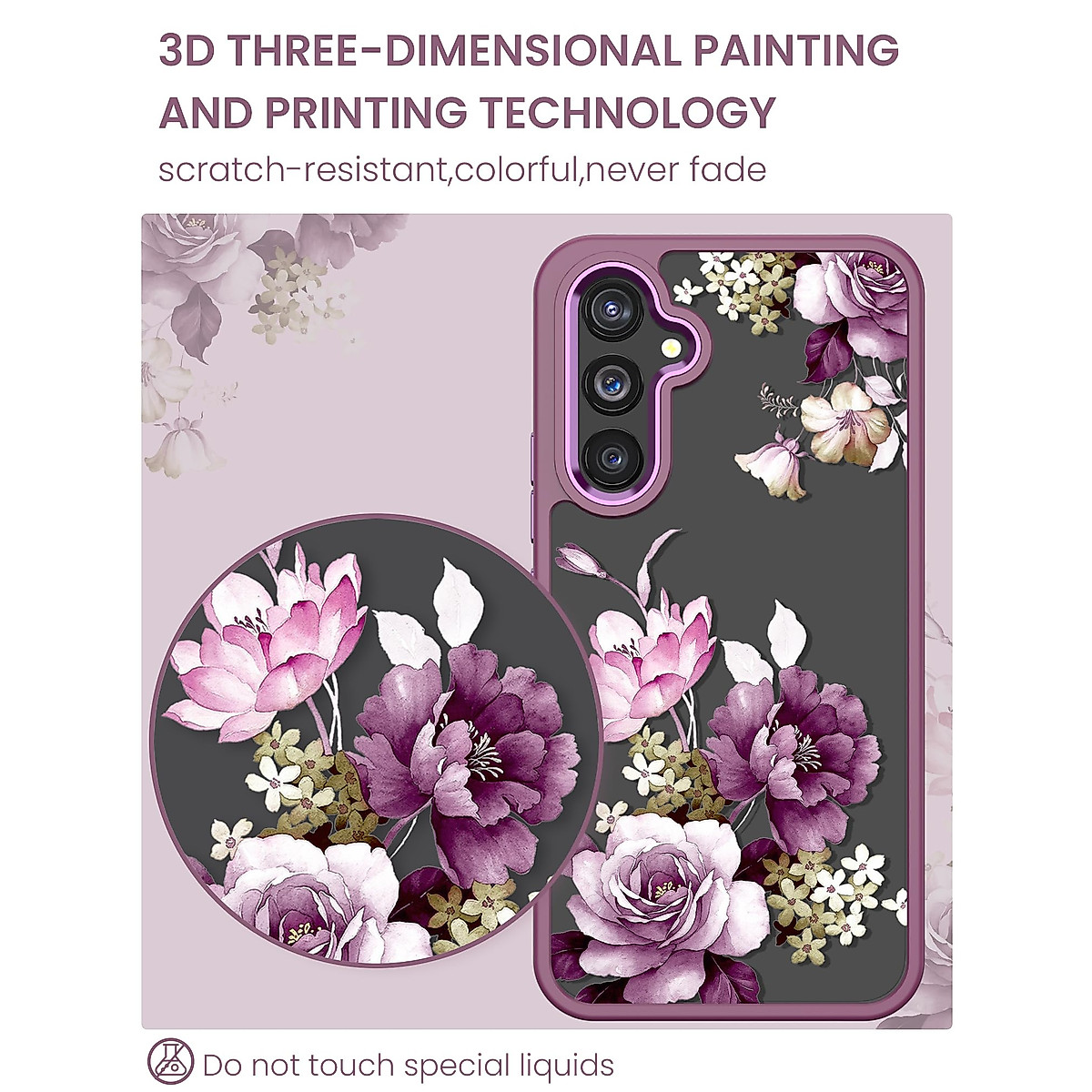 DagoRoo for Samsung Galaxy A54 5G Case with Tempered Glass Screen Protector [2 Pack],[Military Grade Protective] Slim Soft TPU & Hard PC,Girls Women Crystal Clear Flower Pattern Cases (JD-Purple)