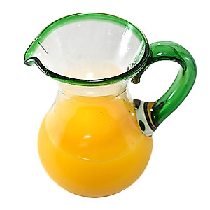 MAREY Mexican Glass Pitcher for Water | Blown Glass | Artisan Handcrafted from Mexico (Green Rim, 77 Fl. Oz.)