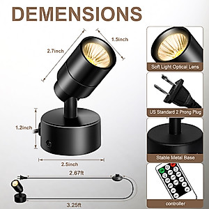 FZWLE 2 Pack Dimmable Indoor Spot Lights with Timer & Remote, 3W LED Up Lights, 3000K/4000K/5000K Adjustable, Ideal Indoor Accent & Plant Spotlight