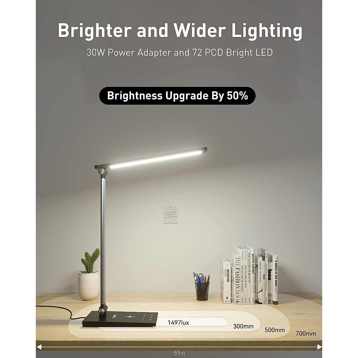 FOCASEY LED Desk Lamp with Wireless Charger,USB Charging Port,Eye-Caring Desk Lamps for Home Office,Touch Control Table Lamp with 25 Lighting Modes,Desk Light for Study,Reading,Office,Black