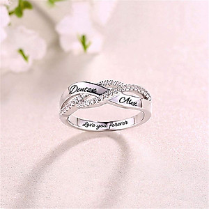 AILIN Personalized Twisted CZ Promise Rings with Name Engraved 925 Sterling Silver Wedding Bands Gift for Women Mother's Day Engagement Jewelry Square Heart Shape