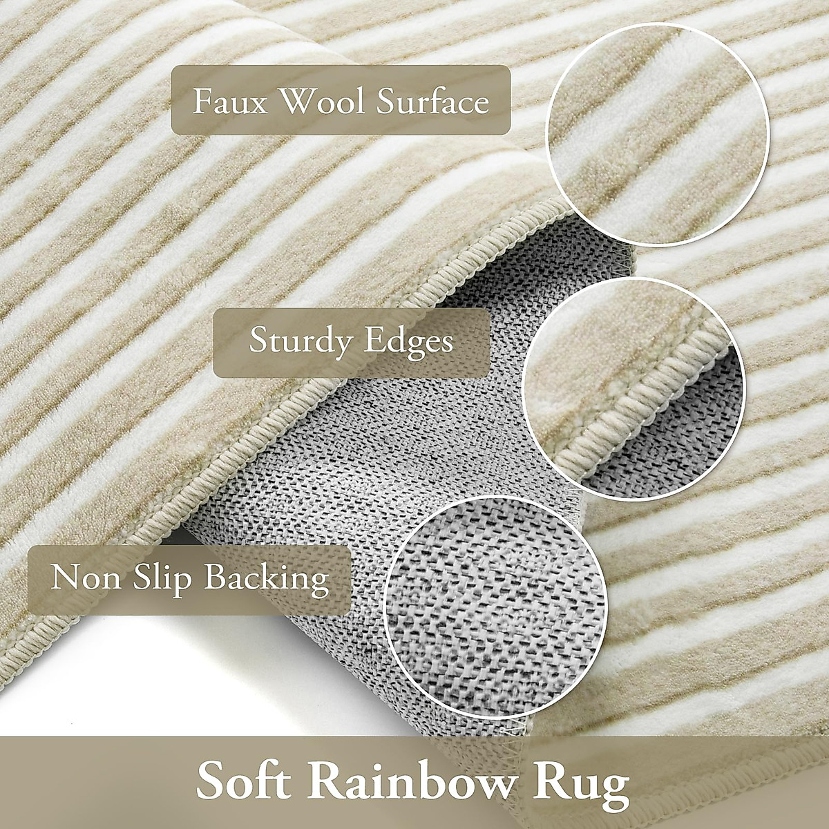 Lahome Rainbow Area Rug for Bedroom, Modern Nursery Playroom Rug Large Area Rugs 5x7 for Bedroom Aesthetic, Living Room Boho Machine Washable Beige Area Rug Non Slip Floor Carpet for Office Dorm