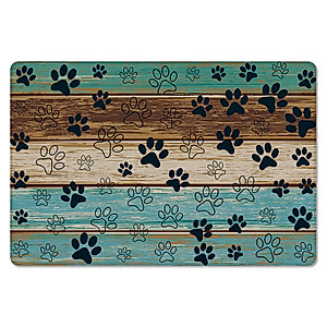 Teal Turquoise Antifatigue Kitchen Bath Door Mat Cushioned Runner Rug,Washable Welcome Floor Sink Mat,Paws Blue Farmhouse Wood Grain Waterproof & Non-Slip Comfort Standing Doormat for Kitchen,18"x30"