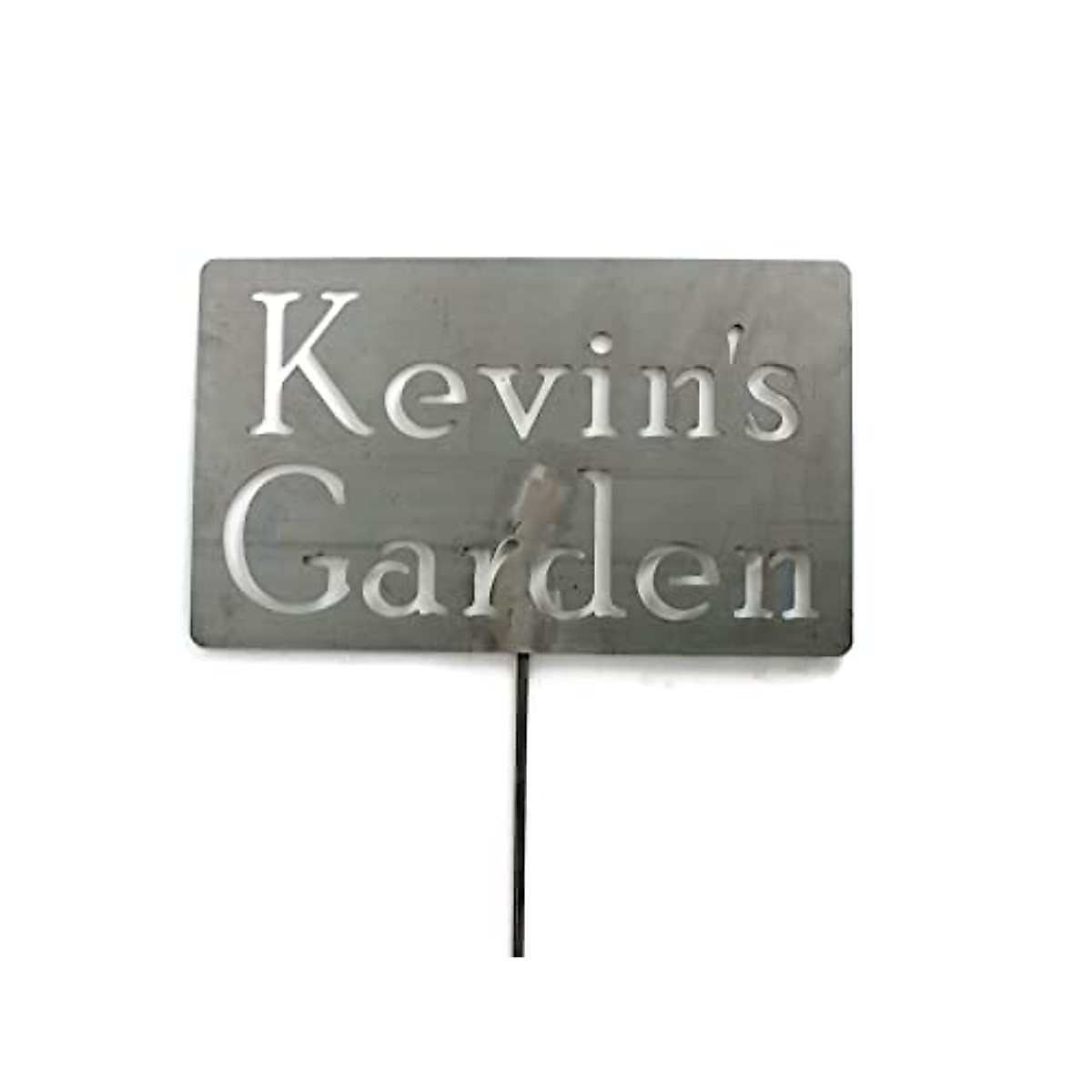 Custom Metal Garden Stake and Pet Memorial Signs Wall Art or Staked Options 20 to 33 Inches Tall Rusted or Powder Coated Finish (Rectangle Sign Plus Stake, 8x5 Inches)