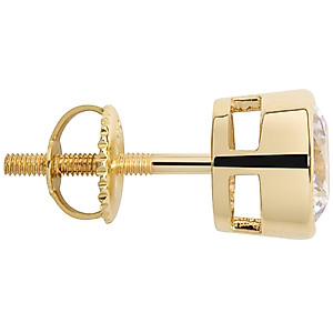 Everyday Elegance 14K Solid Yellow Gold Round Cut Cubic Zirconia Stud Earrings 2.0 CTW Bezel Set Screw Back Posts With Gift Box