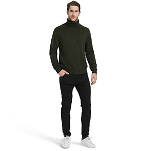 Kallspin Men's Turtle Neck Sweaters Wool Blended Mid-Weight Long Sleeve High Neck Pullover Sweaters(Dark Green,4X-Large)