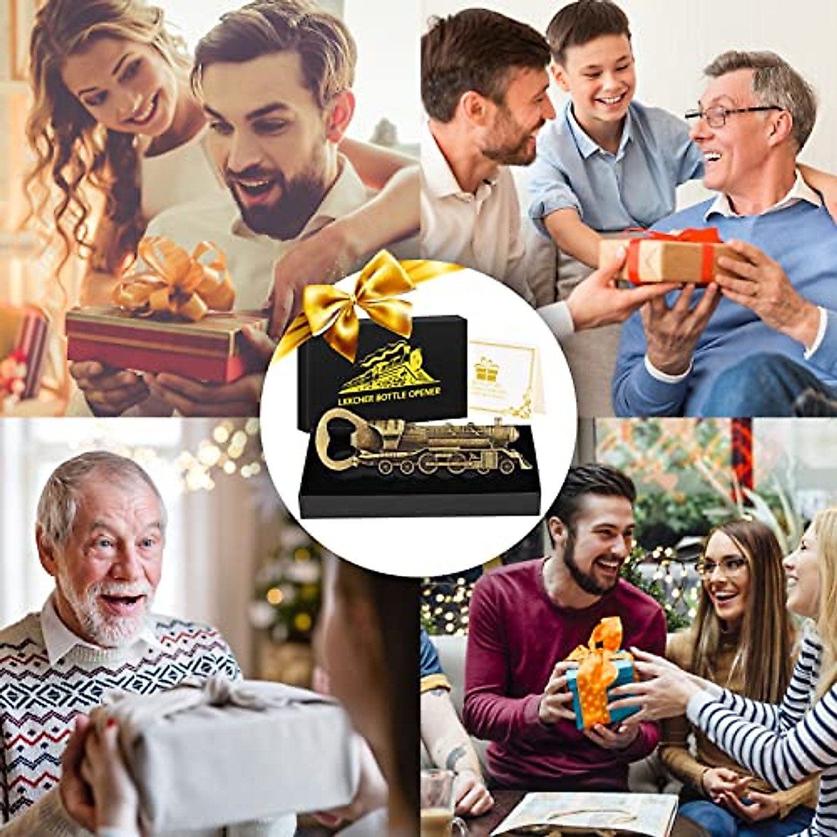 LKKCHER Steam Locomotive Gifts Train Beer Bottle Openers Birthday Christmas Gifts for Men Him Woman Boyfriend Beer Gifts for Men Novelty Bronze Presents for Steam Train Fans