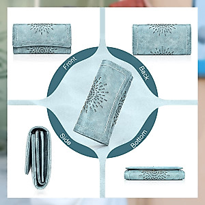 APHISON Womens Wallets RFID Blocking PU Leather Clutch Long Wallet for Women Card Holder Phone Organizer Ladies Travel Purse Hollow Out Sunflower Design Gift Box 2214BLUE