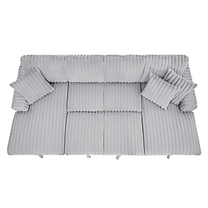 Olodumare 122’’ Oversized Sleeper Sectional Sofa with Pull Out Bed for Living Room, U-Shaped Convertible Couch with Double Chaise Storage for Small Space, Plush Comfy Corduroy Fabric Furniture, Grey