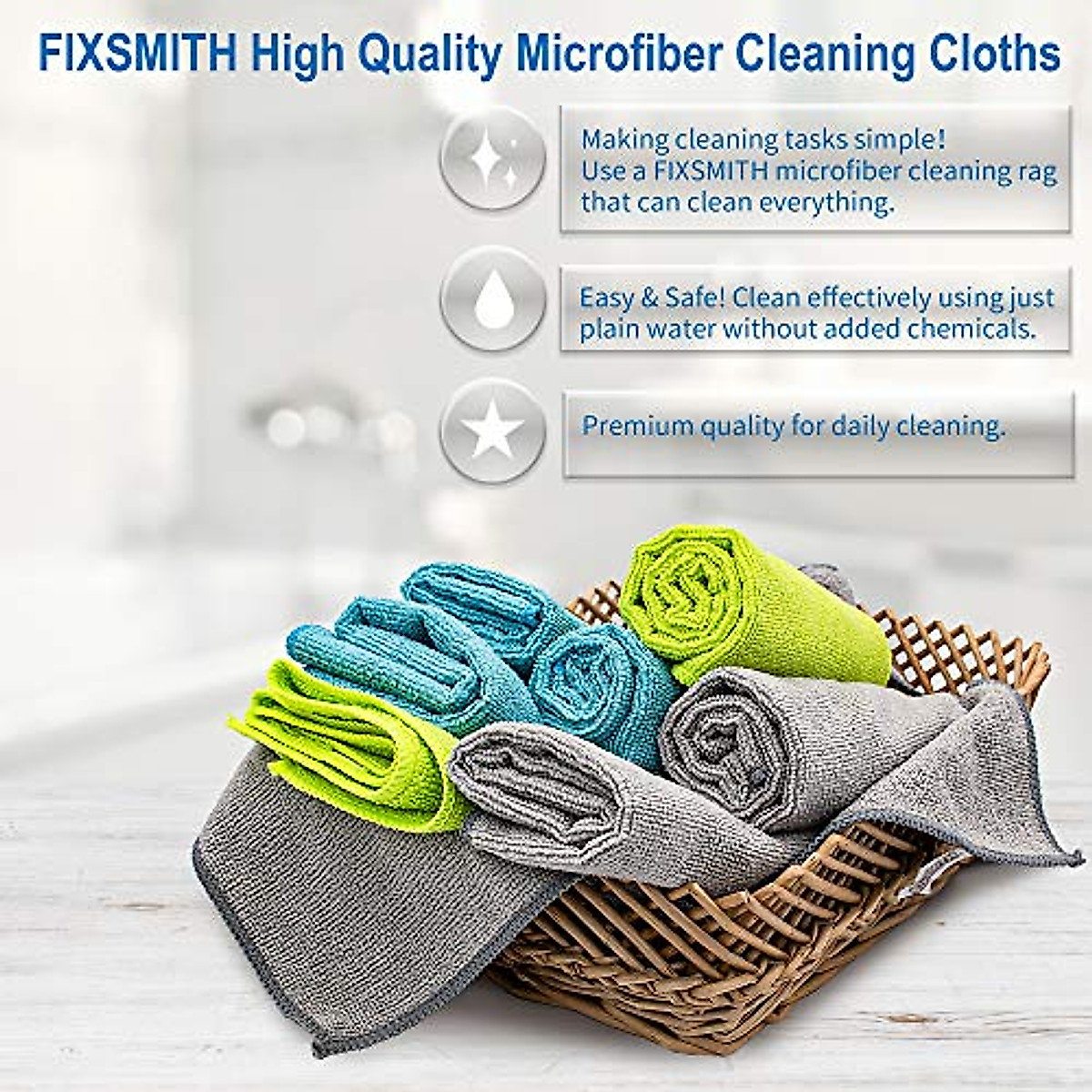 FIXSMITH Microfiber Cleaning Cloth - Pack of 8, Size: 12 x 16 in, Multi-Functional Cleaning Towels, Highly Absorbent Cleaning Rags, Lint-Free, Streak-Free Cleaning Cloths for Car Kitchen Home Office.